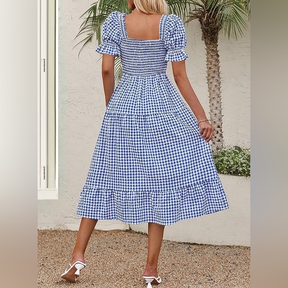 Merokeety | Dresses | Merokeety Womens Plaid Square Neck Ruffle Puff ...